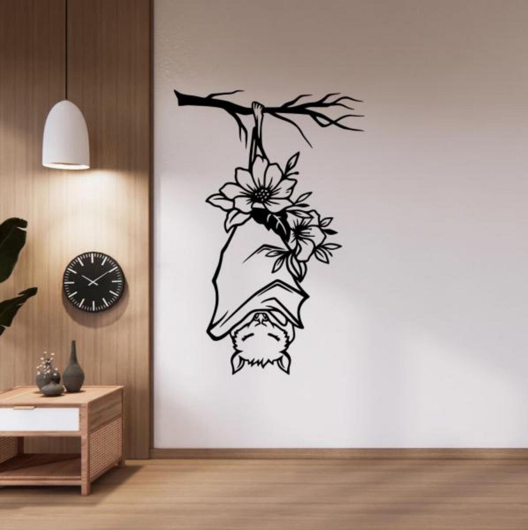 Bat Wall Decal Vinyl Sticker Decor Sleeping Bat Wall Art Floral Bat ...