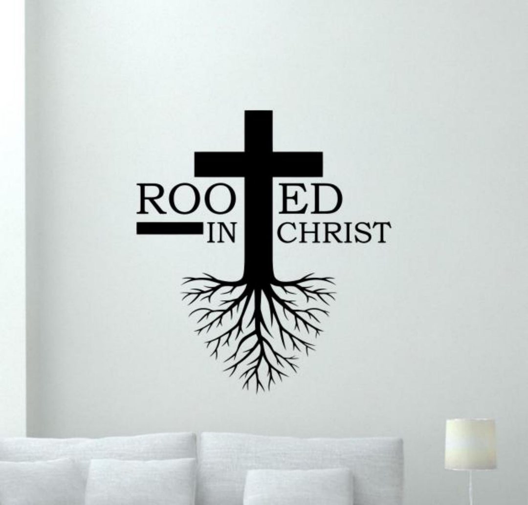 Rooted in Christ Wall Decal Vinyl Sticker Cross Roots Decor Christian ...