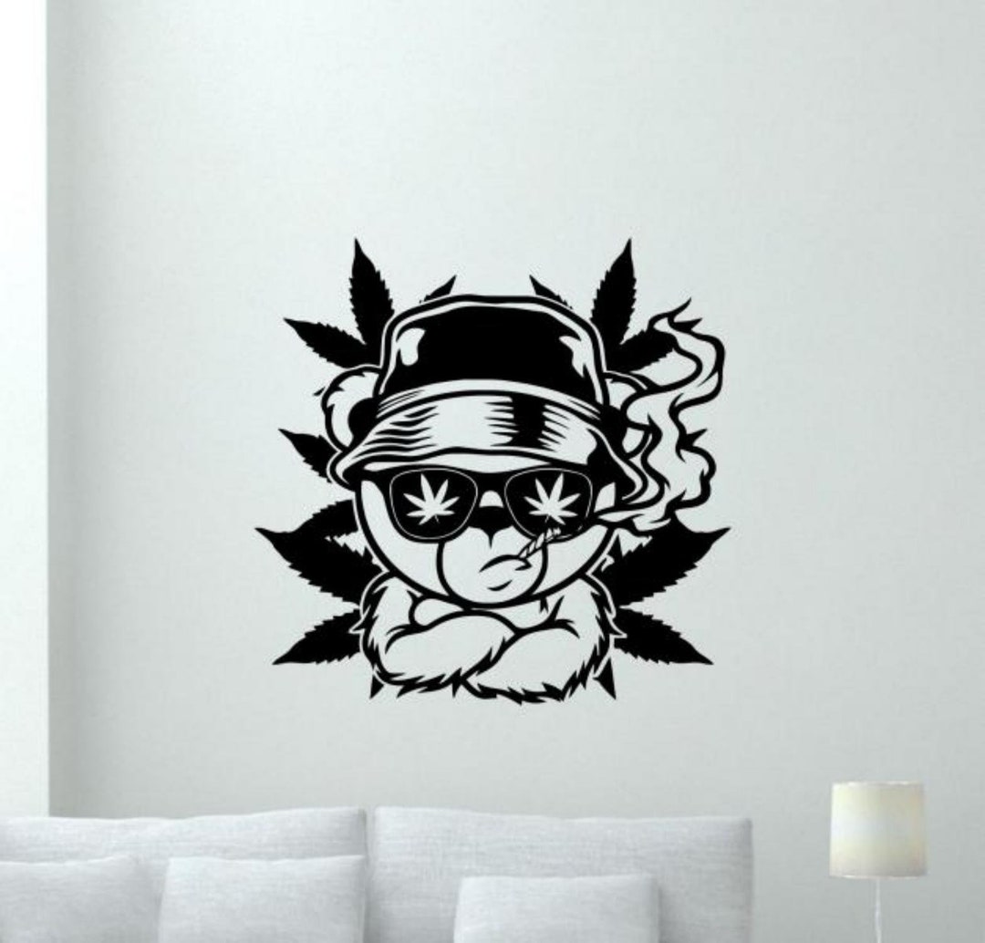 Teddy Bear Wall Decal Vinyl Sticker Smoking Weed Joint Marijuana Decor ...