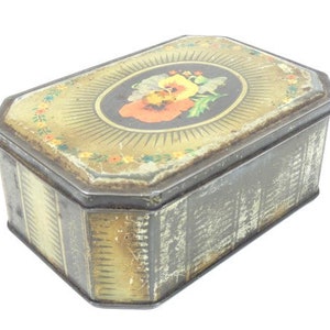 Vintage Viola Flower Tin Canister Beautiful Old Flower Tin Box Jewelry ...
