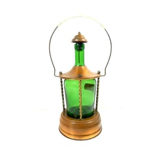 Vintage Green Glass Lantern Music Box - Swiss Music Player Brass Green ...