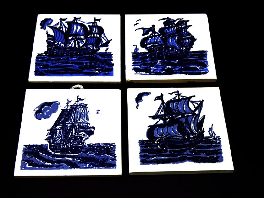 1 Vintage Ship Tile Set Decorative Tile With A Ship Vintage Tiles Old ...