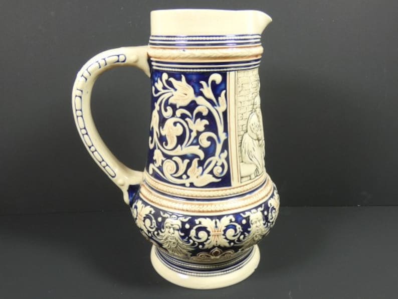 Vintage Big Beer Pitcher Beer Jug Beer Krug Blue Beige Beer - Etsy