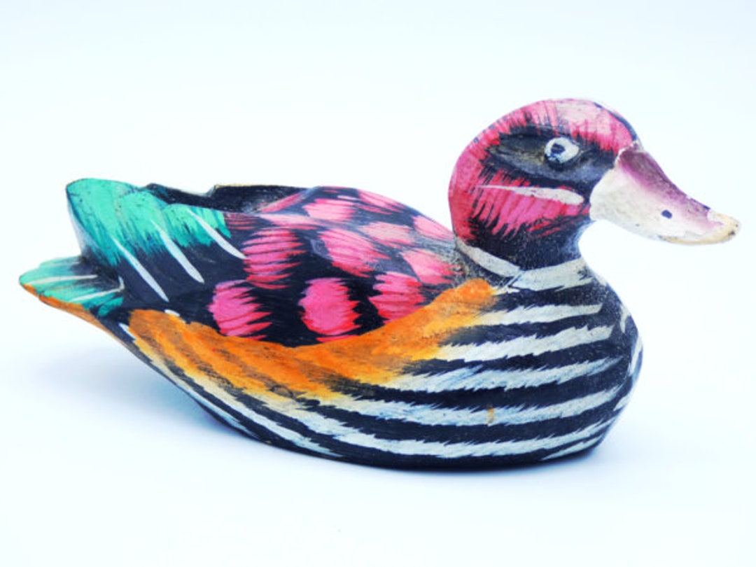 Vintage Wooden Duck Brown Grey Wood Duck Decorative Hand Painted Duck ...