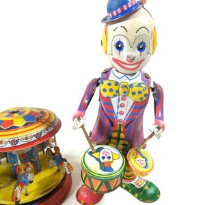 1 Antique Tin Toy Wind up Toy With the Original Box Clown Drummer ...