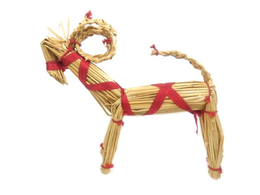 1 Small Vintage Straw Goat Handmade Christmas Decoration Scandinavian ...