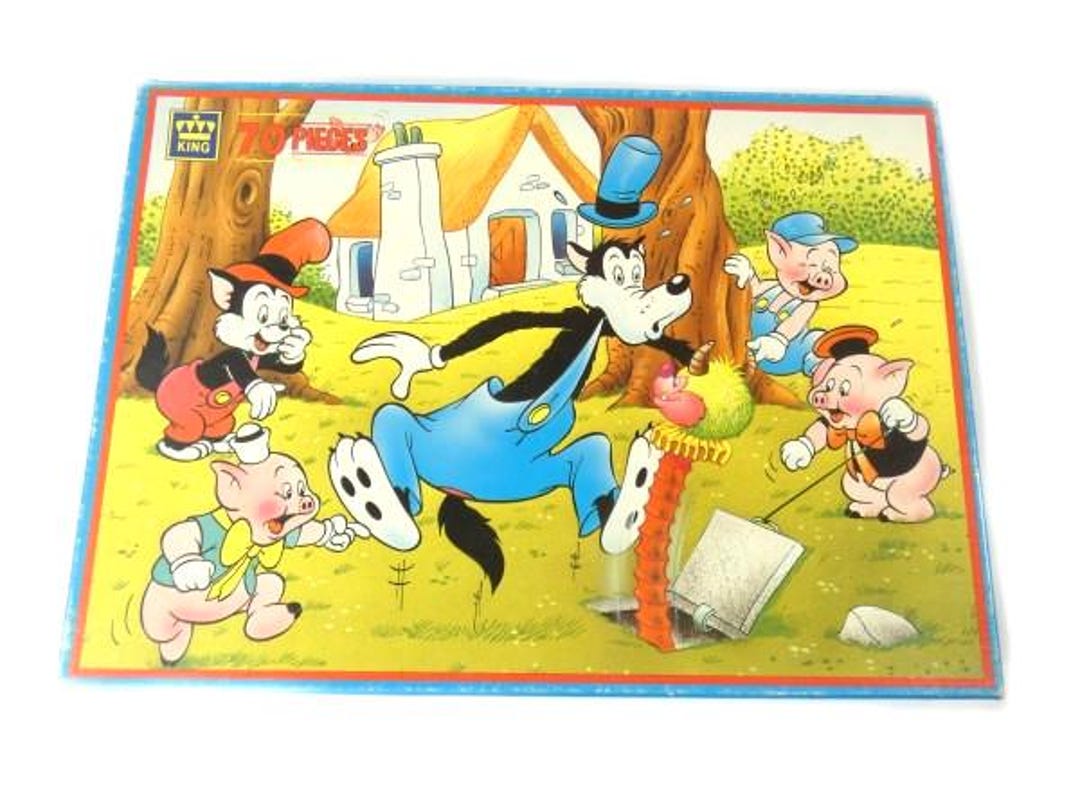 Vintage Three Little Pigs Jigsaw Puzzle Disney Cartoon Puzzle Big Bad ...