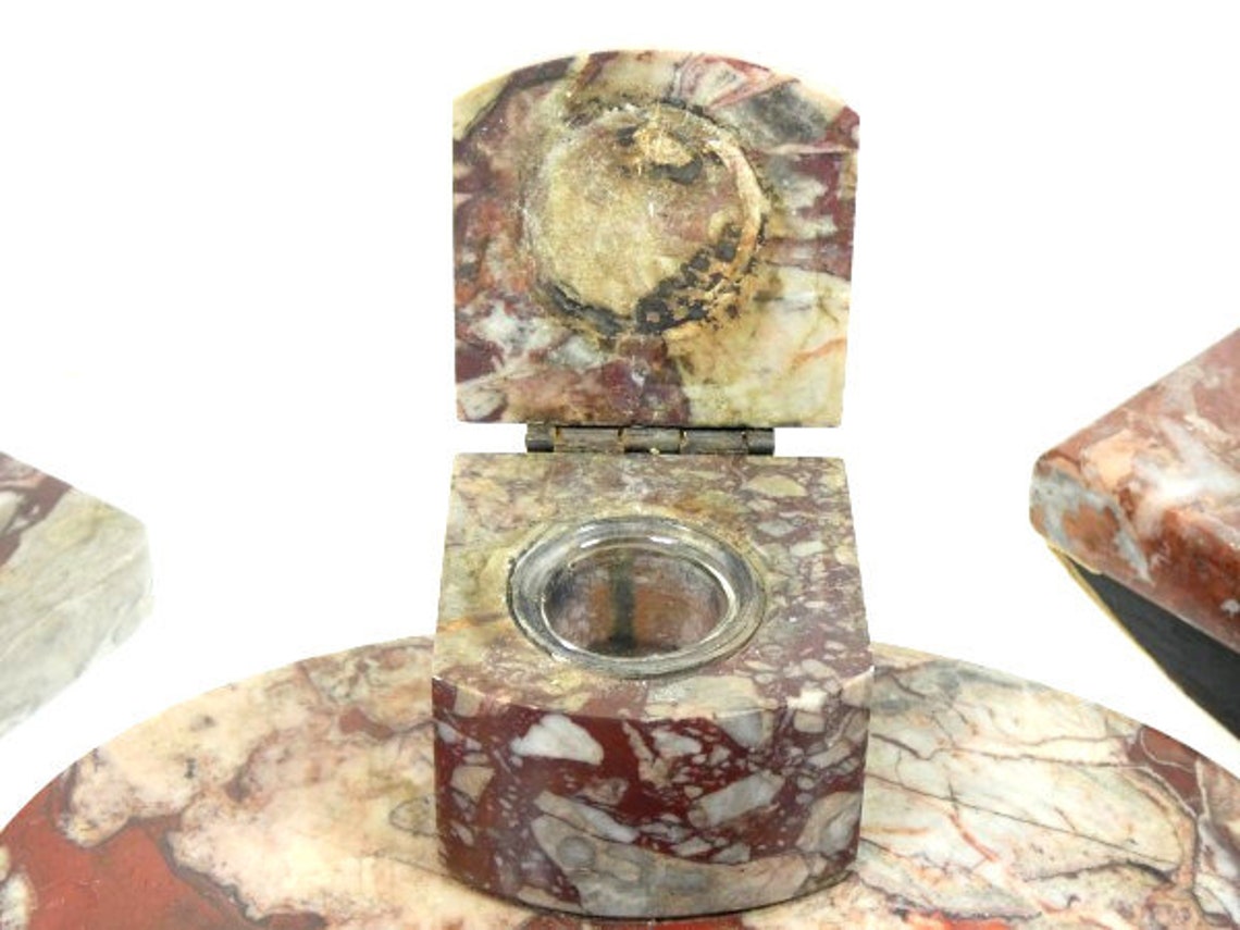 Vintage Red Brown Marble Inkwell Letter Stand Desk Set Writing | Etsy