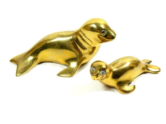 Vintage Brass Sea Lion Figurines Brass Sea Lion Family Statue | Etsy