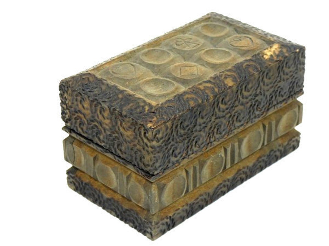 Vintage Wood Box for Playing Cards Box Bridge Card Game Box Wooden ...