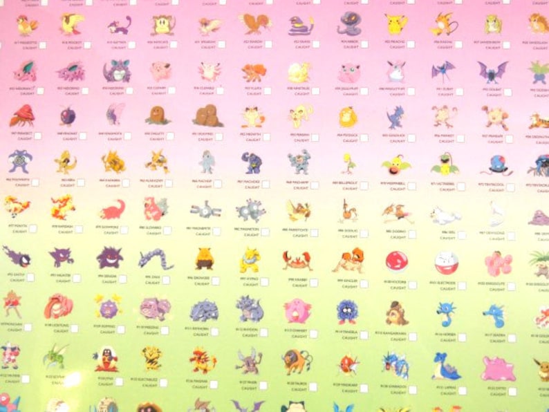 1 Vintage A3 Pokémon Chart Laminated Poster 2000 Pokemon Tick Chart ...