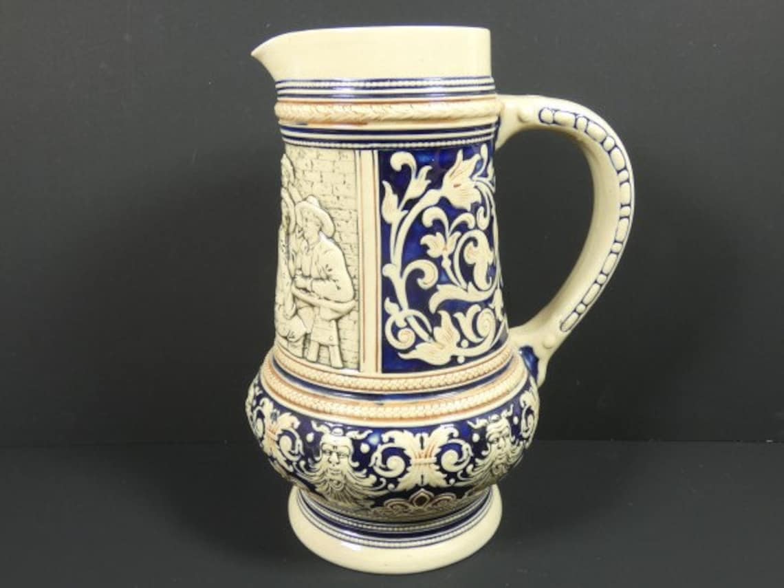 Vintage Big Beer Pitcher Beer Jug Beer Krug Blue Beige Beer - Etsy