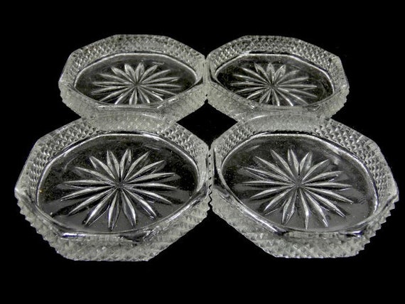 4 Vintage Crystal Glass Coasters Flower Design Vintage Glass - Etsy