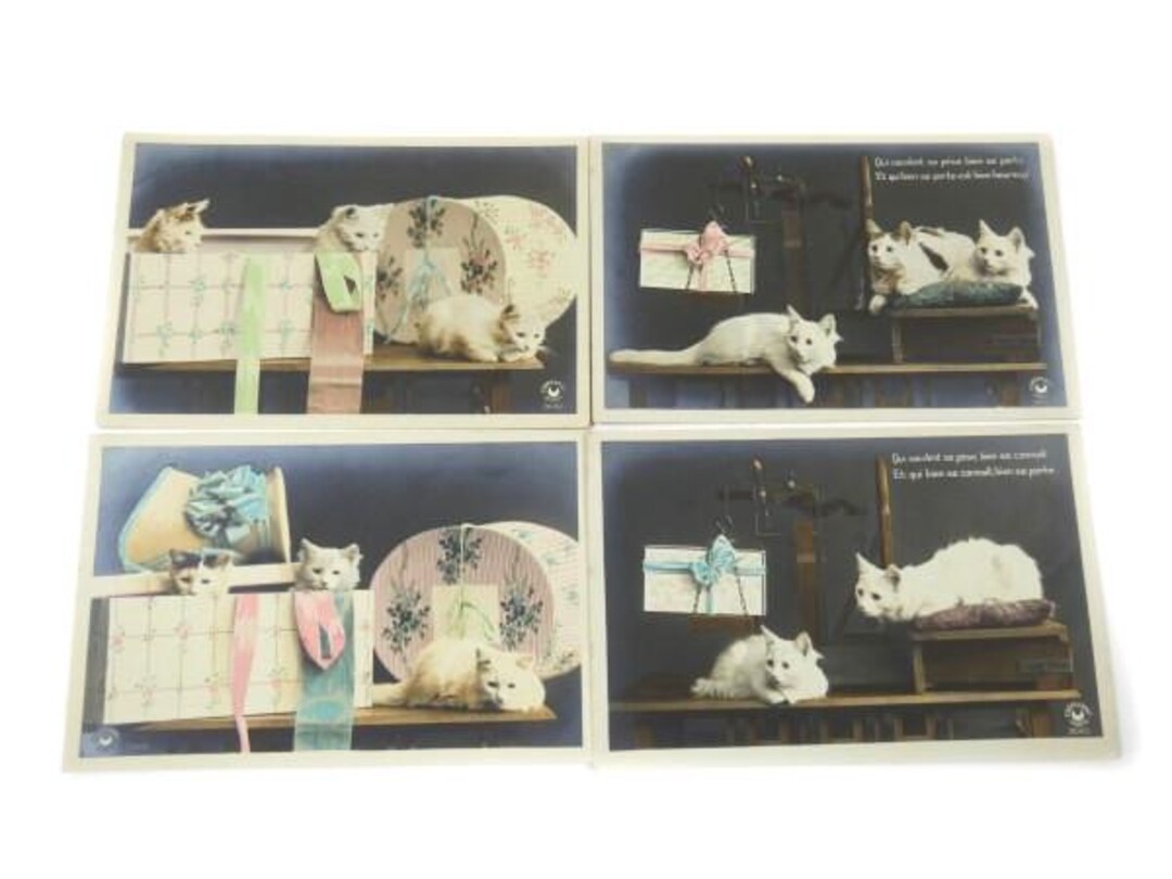 Set of 4 Vintage French Cat Postcards Paris Croissanr Artisan Cat Post ...