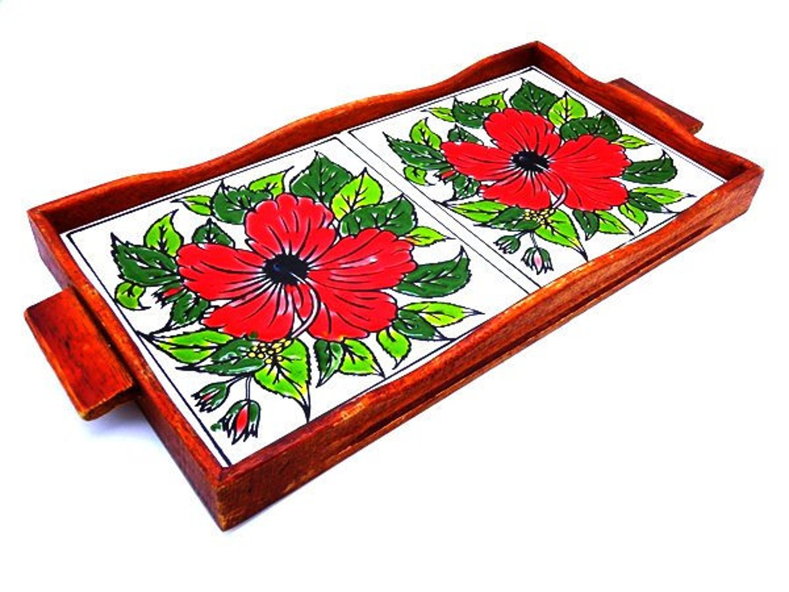 Flower Tile Serving Tray - Ceramic Tile Carrying Serving Tray - Etsy