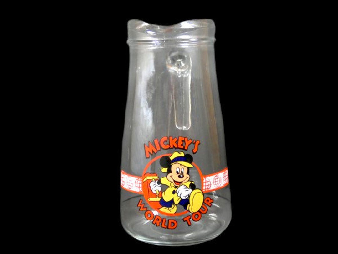 Vintage Mickey Mouse Glass Pitcher Mickey's World Tour Disney Pitcher ...
