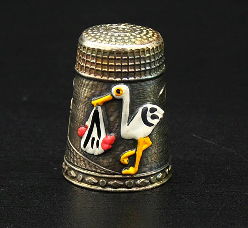 925 Sterling Silver Stork Thimble Hand Painted Stephen Frost - Etsy
