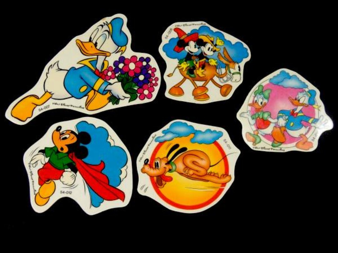 1 Vintage Disney Sticker Set Donald Duck Mickey Mouse Pluto Daisy Duck ...