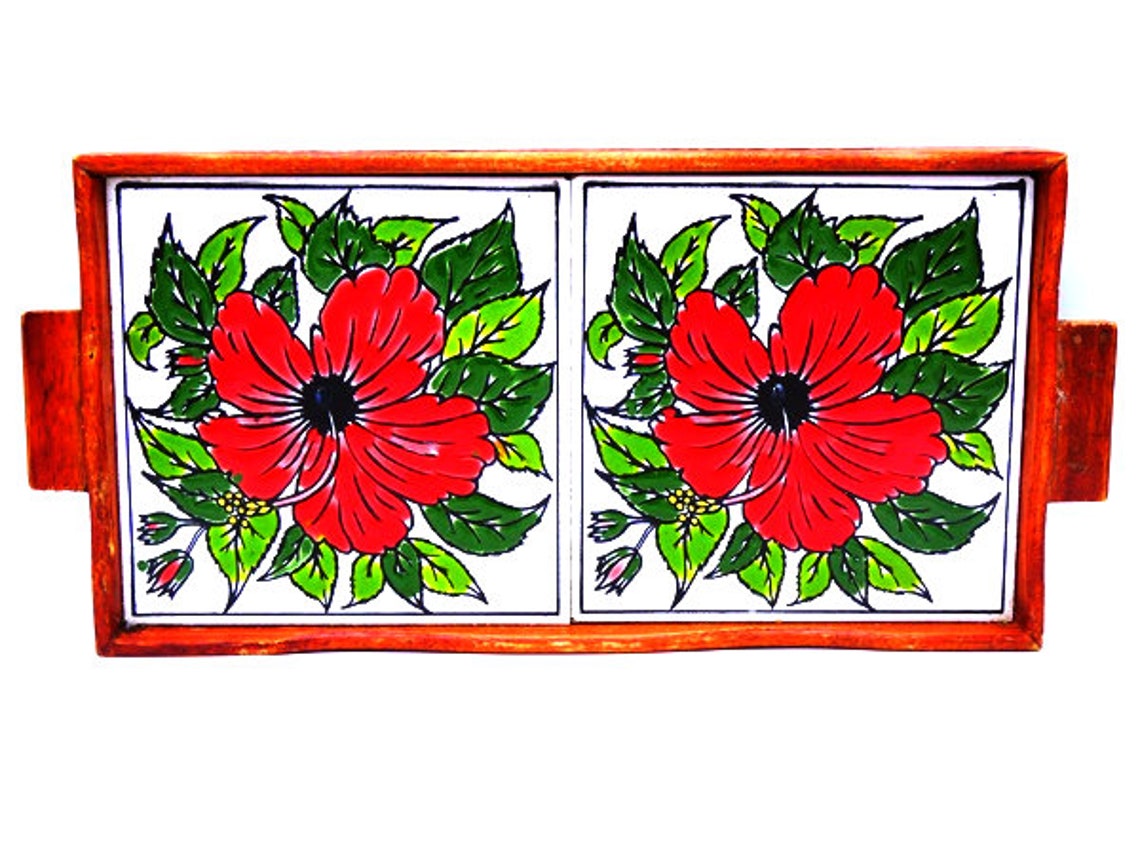 Flower Tile Serving Tray Ceramic Tile Carrying Serving Tray - Etsy