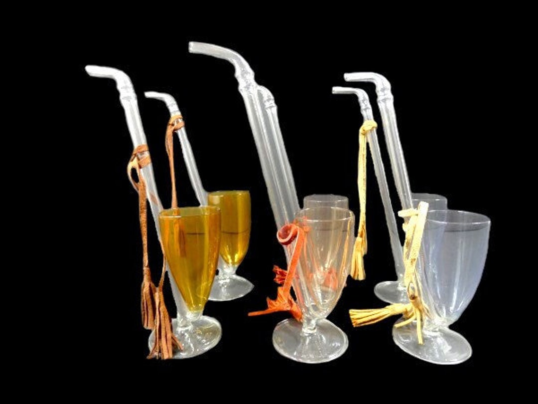 Vintage Glass Pipe Liquor Glass Set of 2 Matching Port Pipe Brandy Pipe ...