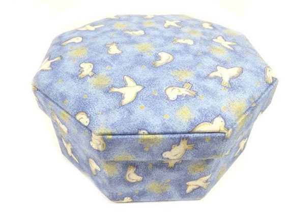 Blue White Dove Box Vintage Octagon Jewelry Box Decor… - Gem