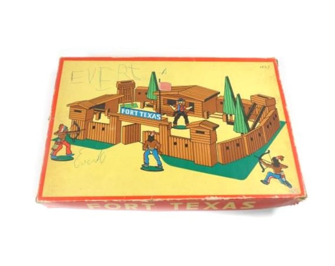 Vintage Fort Texas Toy Set Fort Building Cowboy Indians Set Wooden Toy ...