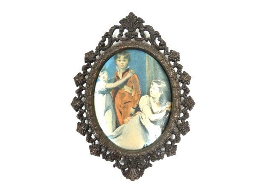 Vintage Brass Frame Florentine Style Frame Vintage With Silk Picture ...