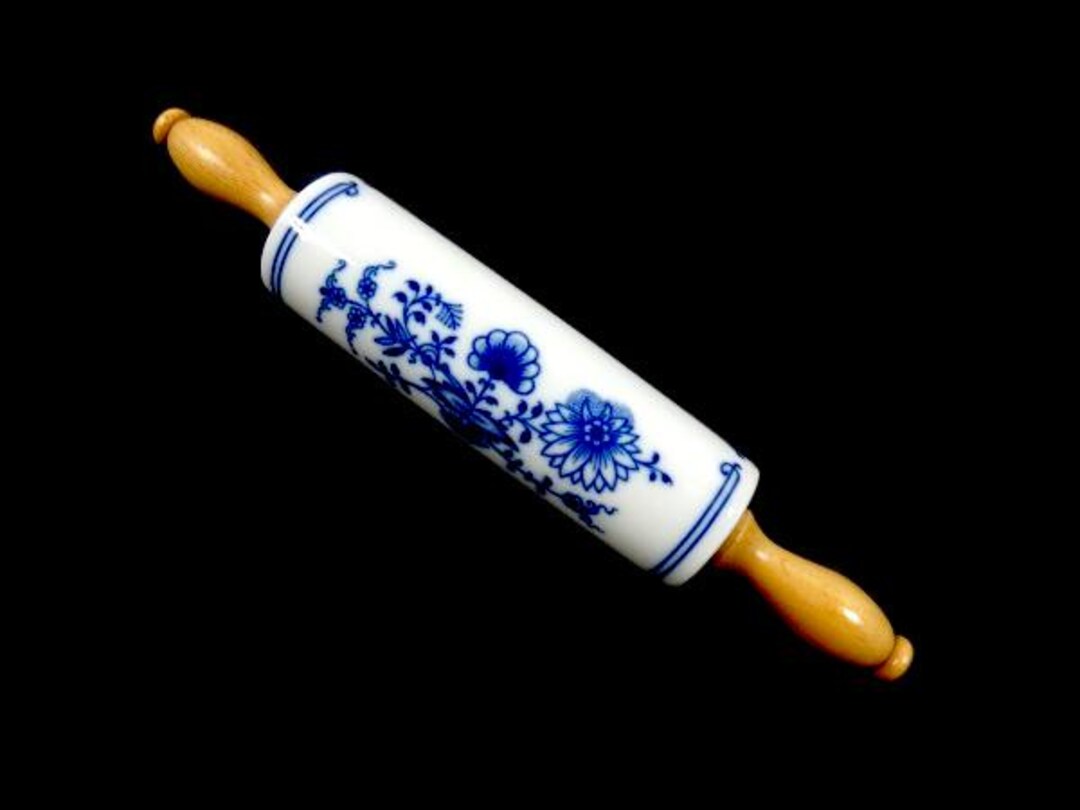 Small Antique Ceramic Rolling Pin Swedish Yellow White Black Ceramic ...