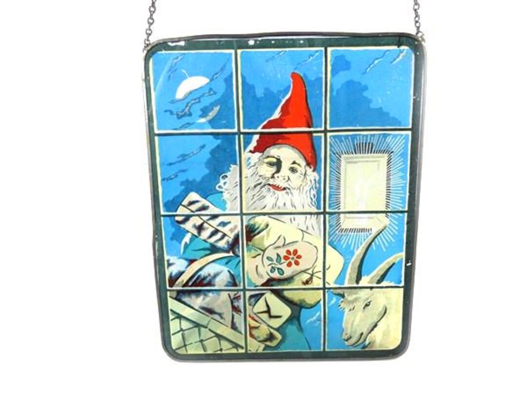 Vintage Christmas Window Hanger Painted Stained Glass Window Hanger ...