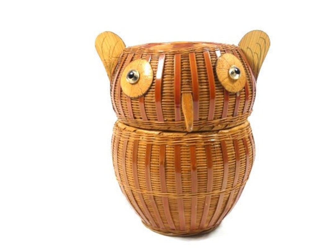 Vintage Wicker Owl Basket With Lid Bird Basket Beautiful Owl Basket ...