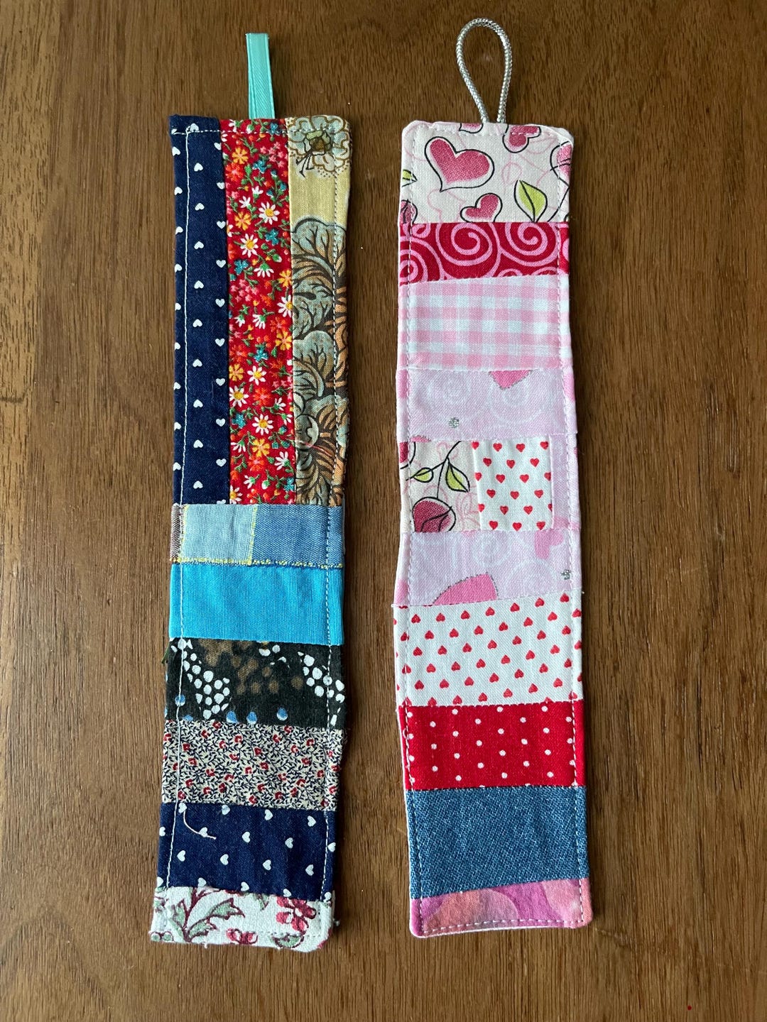 Two Handmade Repurposed Fabric Bookmarks-assorted Colors in Patchwork ...