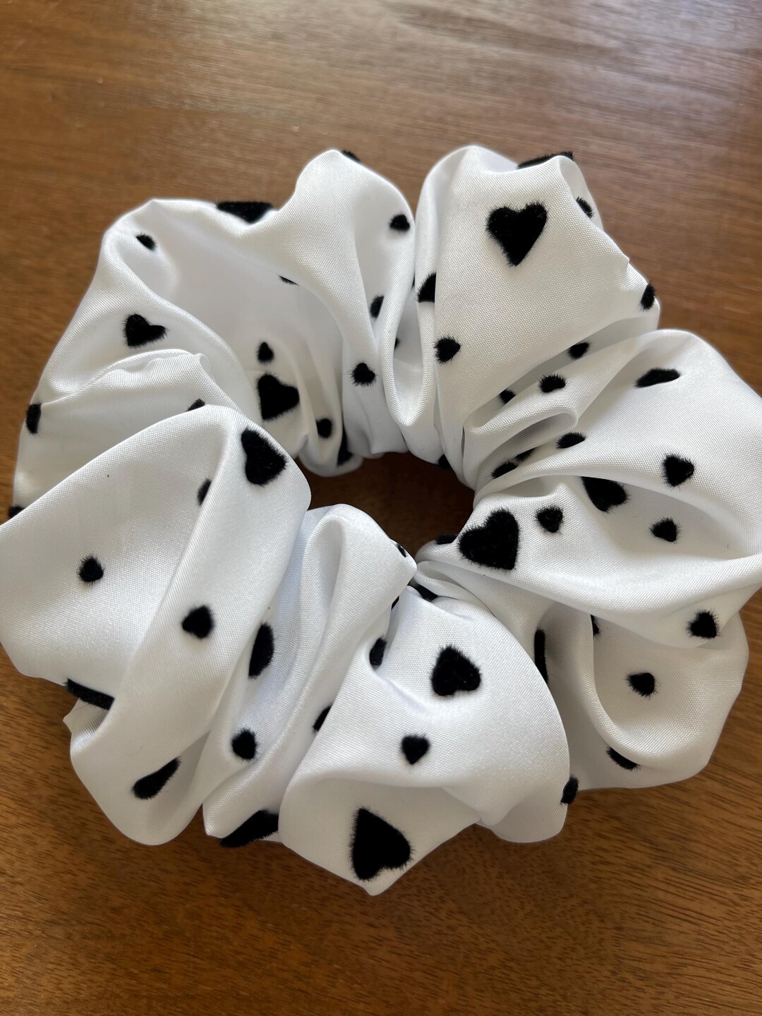 Scrunchie Jumbo Extra Large White Taffeta Fuzzy Black Heart, FREE ...