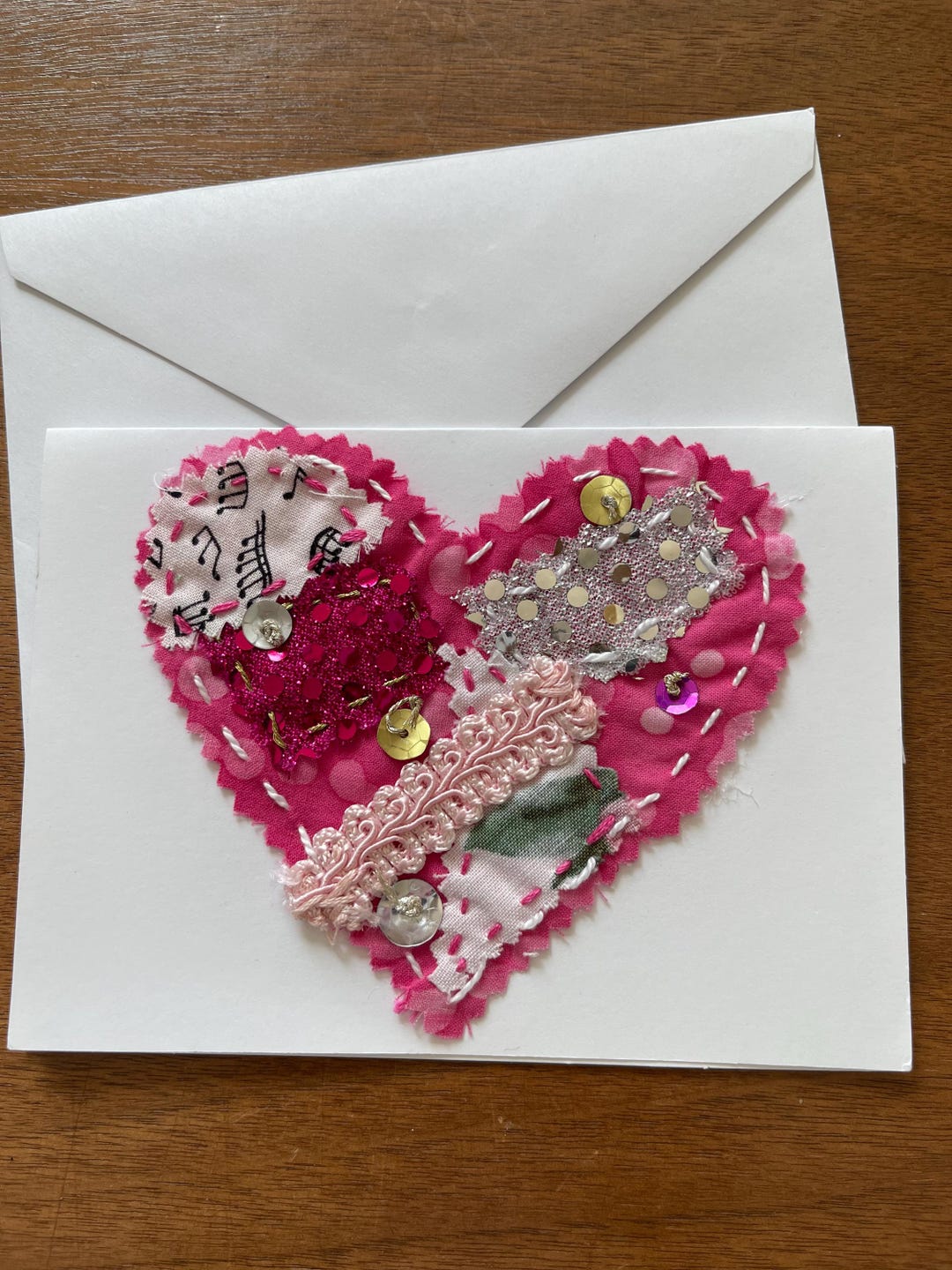 Pink Themed Blank Heart Card Heart Card/handmade Slow Stitched/upcycled ...