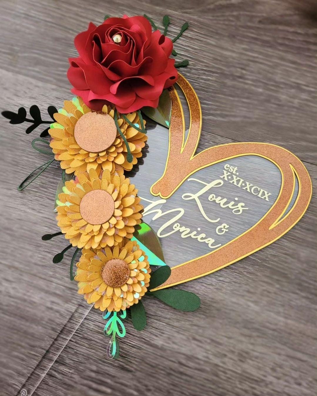 Daisy and Rose Heart Shaped Caketopper - Etsy