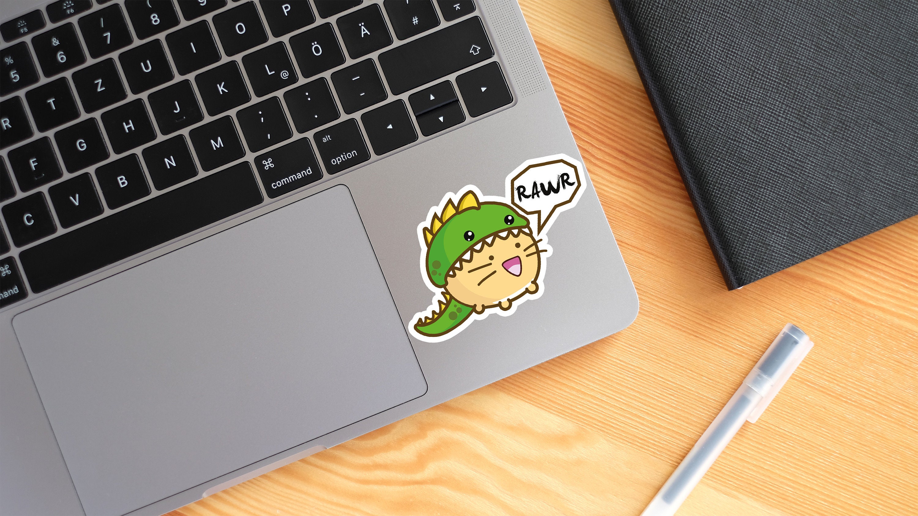 Dino Cat Rawr Die Cut Vinyl Sticker, Decal, Cute Stickers, Kawaii ...