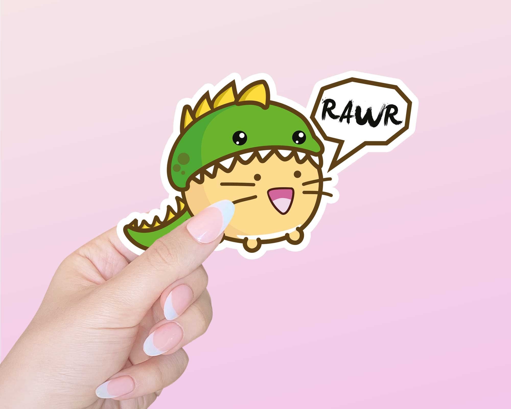 Dino Cat Rawr Die Cut Vinyl Sticker, Decal, Cute Stickers, Kawaii ...