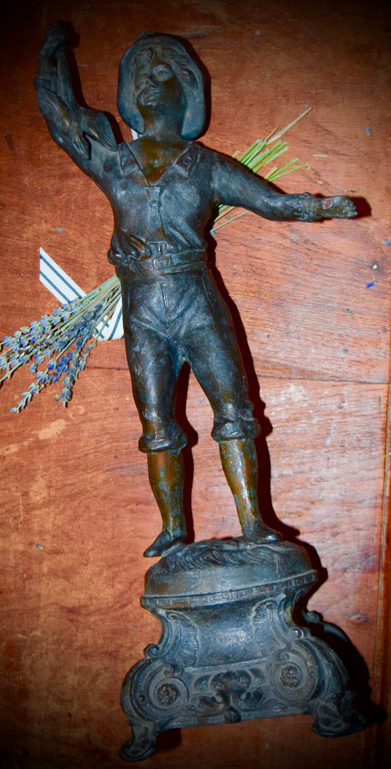 Antique Spelter Statue of Boy With Pheasant C.1800's Sku: C413 - Etsy
