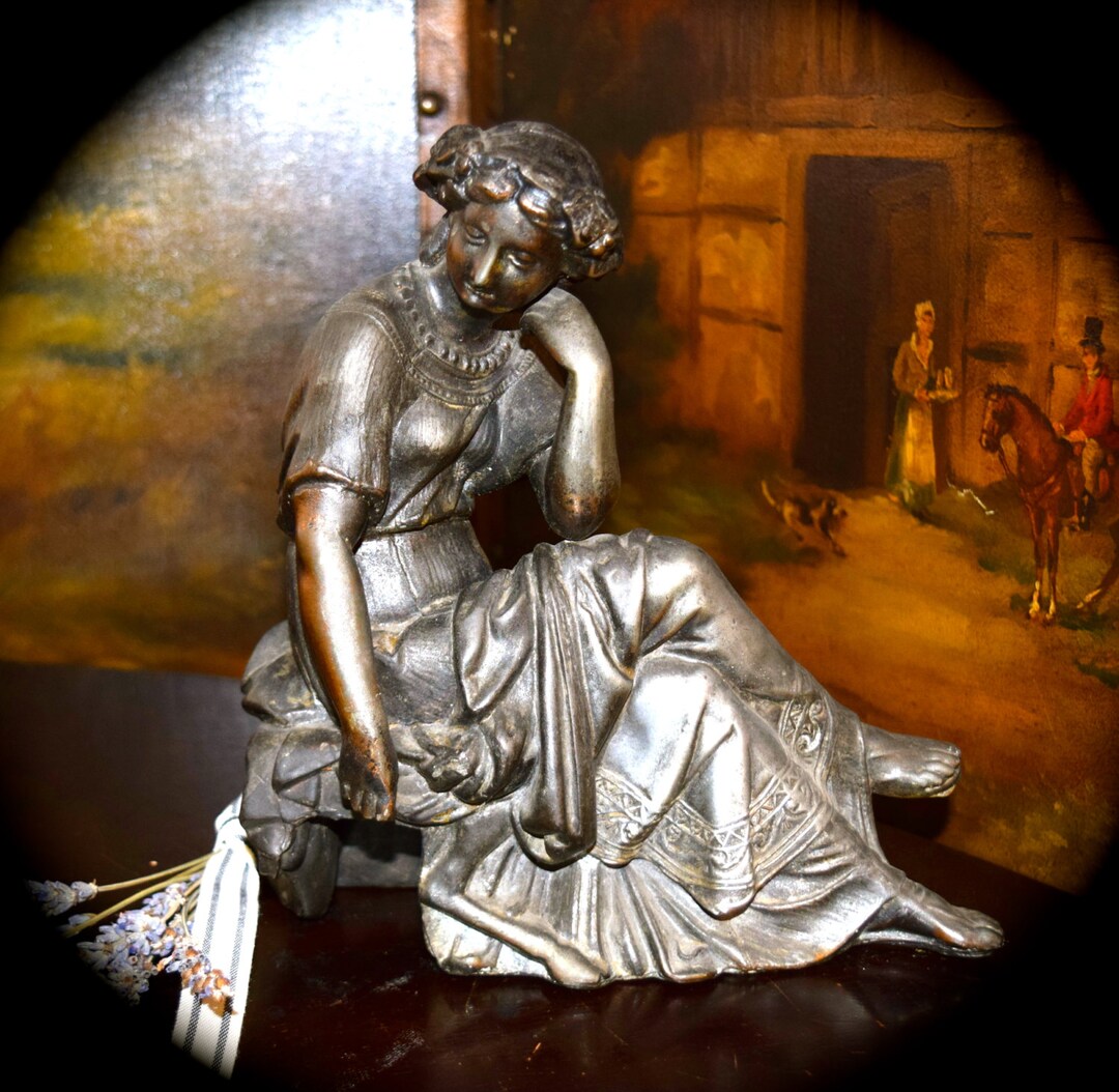 Antique Spelter Cast Metal Sitting Woman Clock Topper Sku: C261 - Etsy