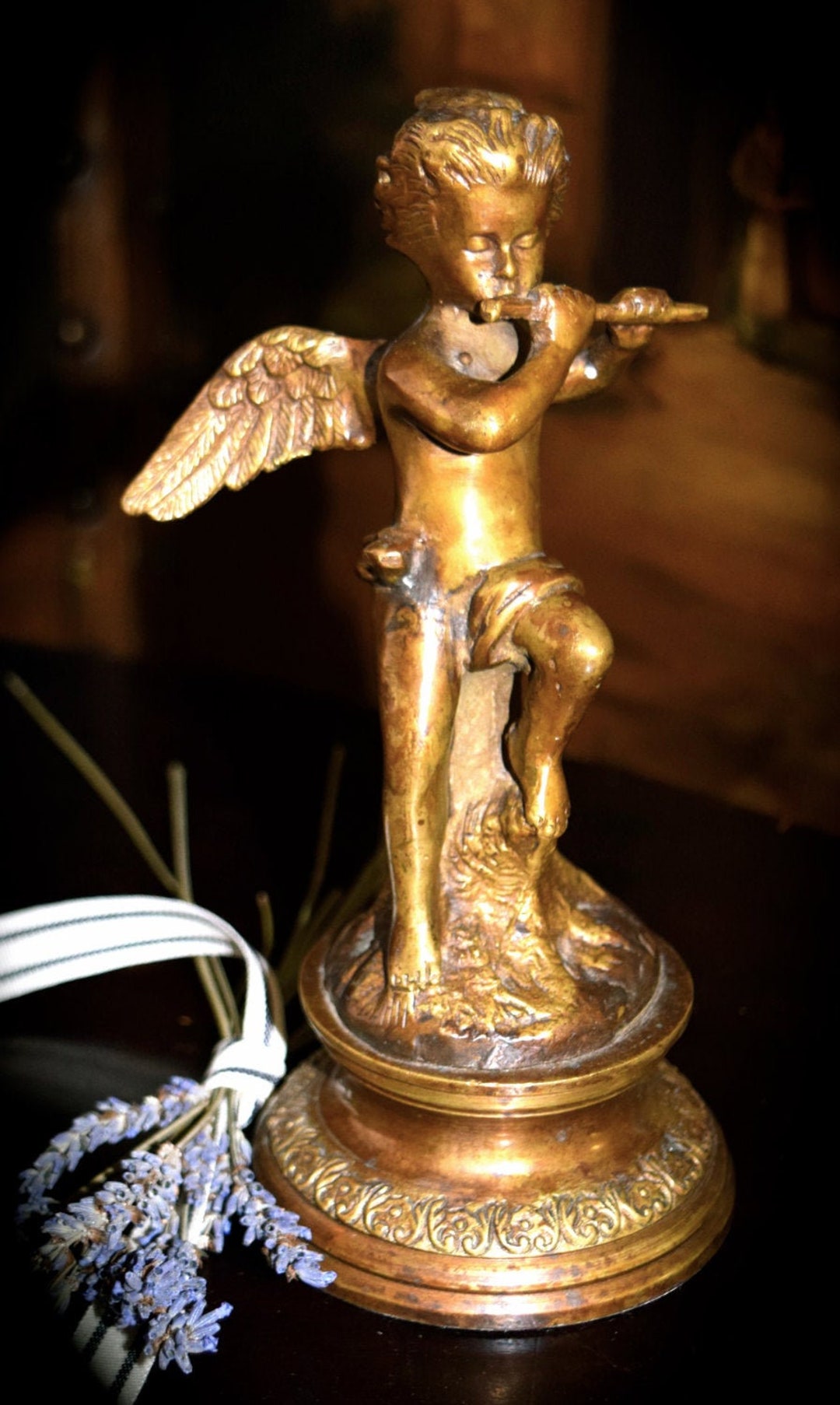 Antique Patinated Brass Sculpture Putto Playing the Flute Sku: C219 - Etsy