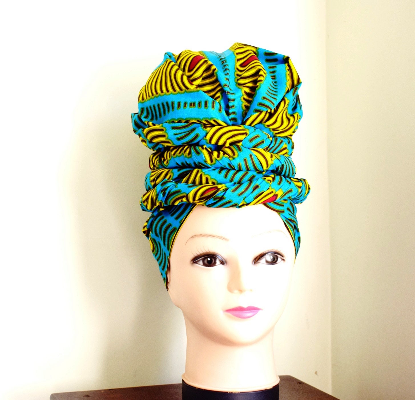 Turquoise and Yellow Bongo Natty African Wax Head Wrap DIY - Etsy