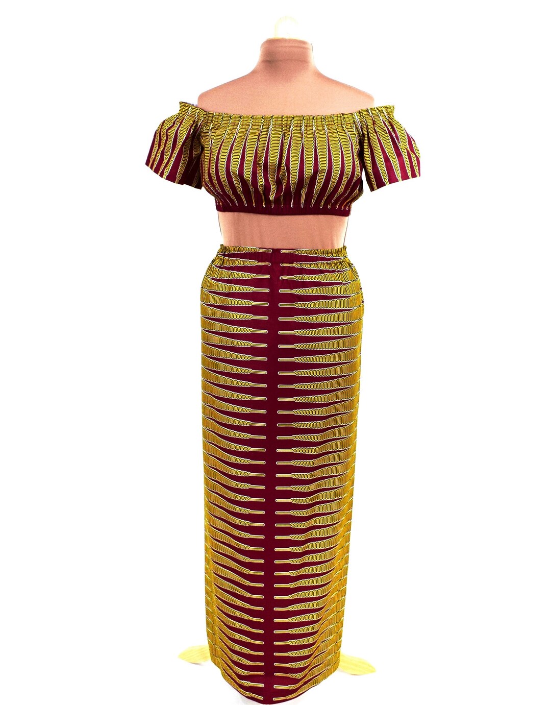 Berry and Gold Nkrumah Pencil African Wax Maxi Skirt and Midriff Top ...