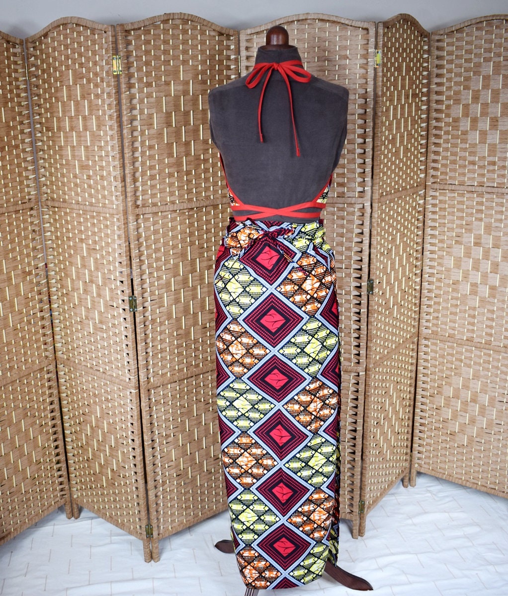 Red Diamond Ankara Wrappa and Halter Top, African Wax Lapa/wrappa ...
