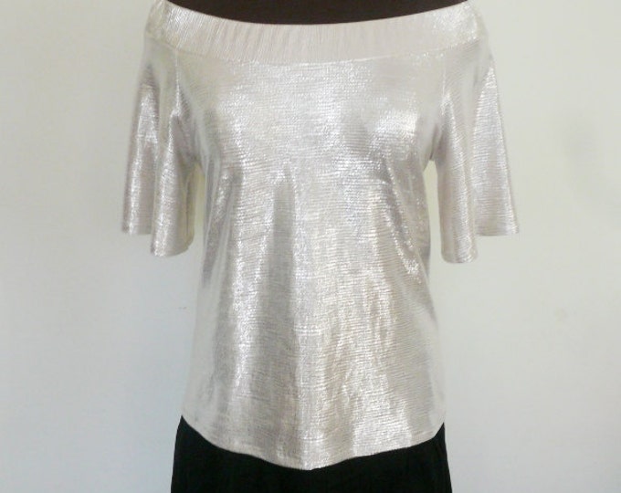 Silver off Shoulder Jersey Top, Short Bell Sleeve Top, Ladies' Silver ...