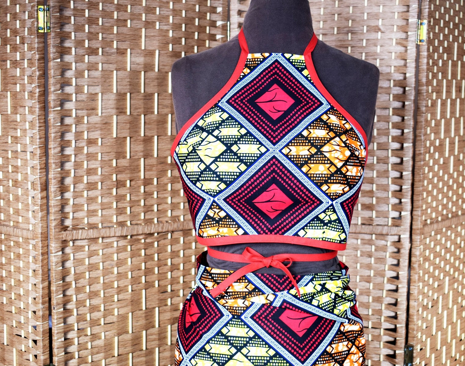 Red Diamond Ankara Wrappa and Halter Top, African Wax Lapa/wrappa ...