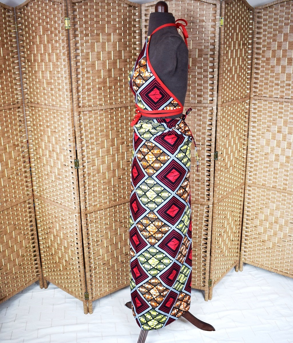 Red Diamond Ankara Wrappa and Halter Top, African Wax Lapa/wrappa ...