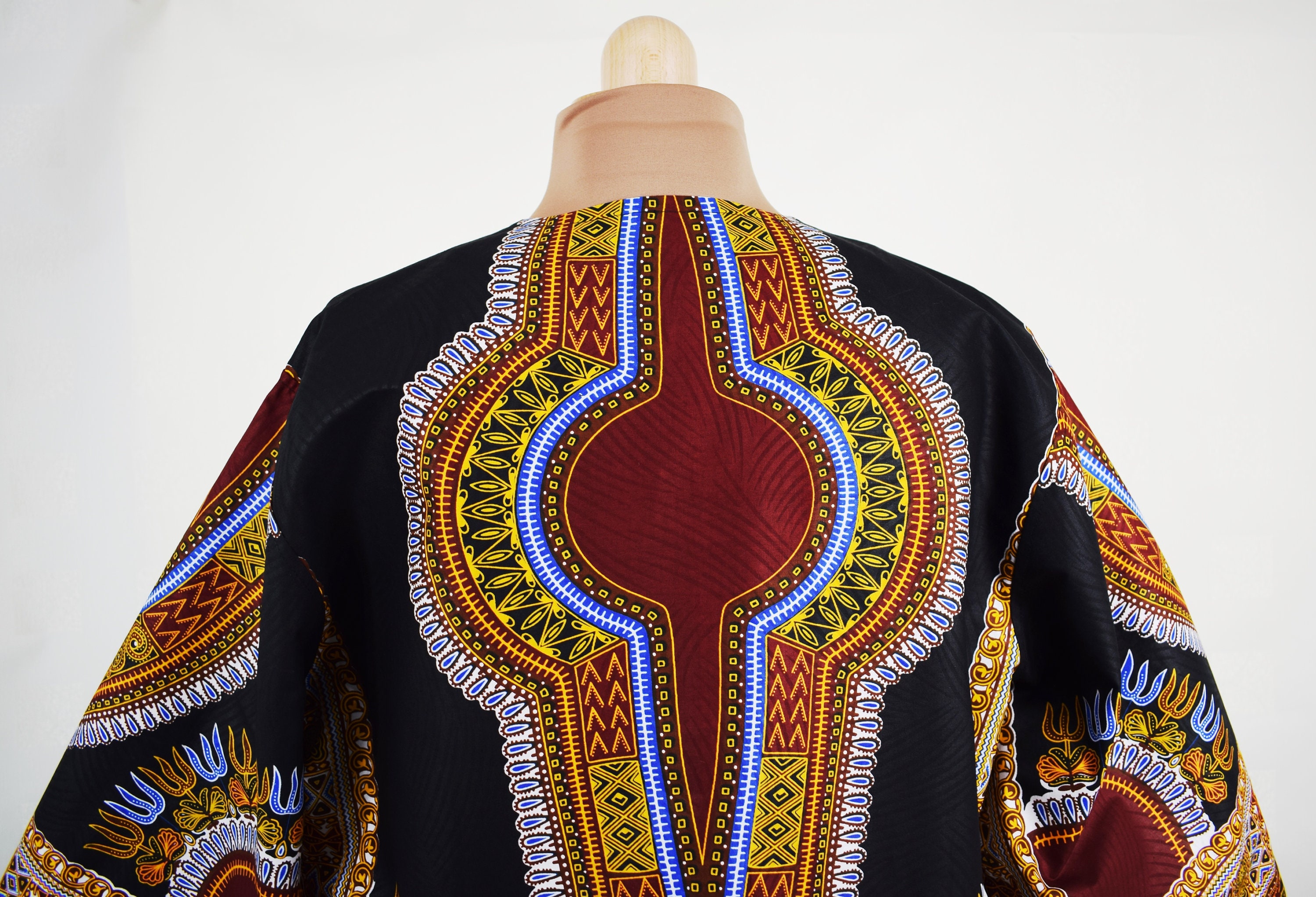 Black Dashiki Print 70s Style Afro Shirt, Unisex Dashiki Shirt, Oversize Cotton Shirt, Afro ...