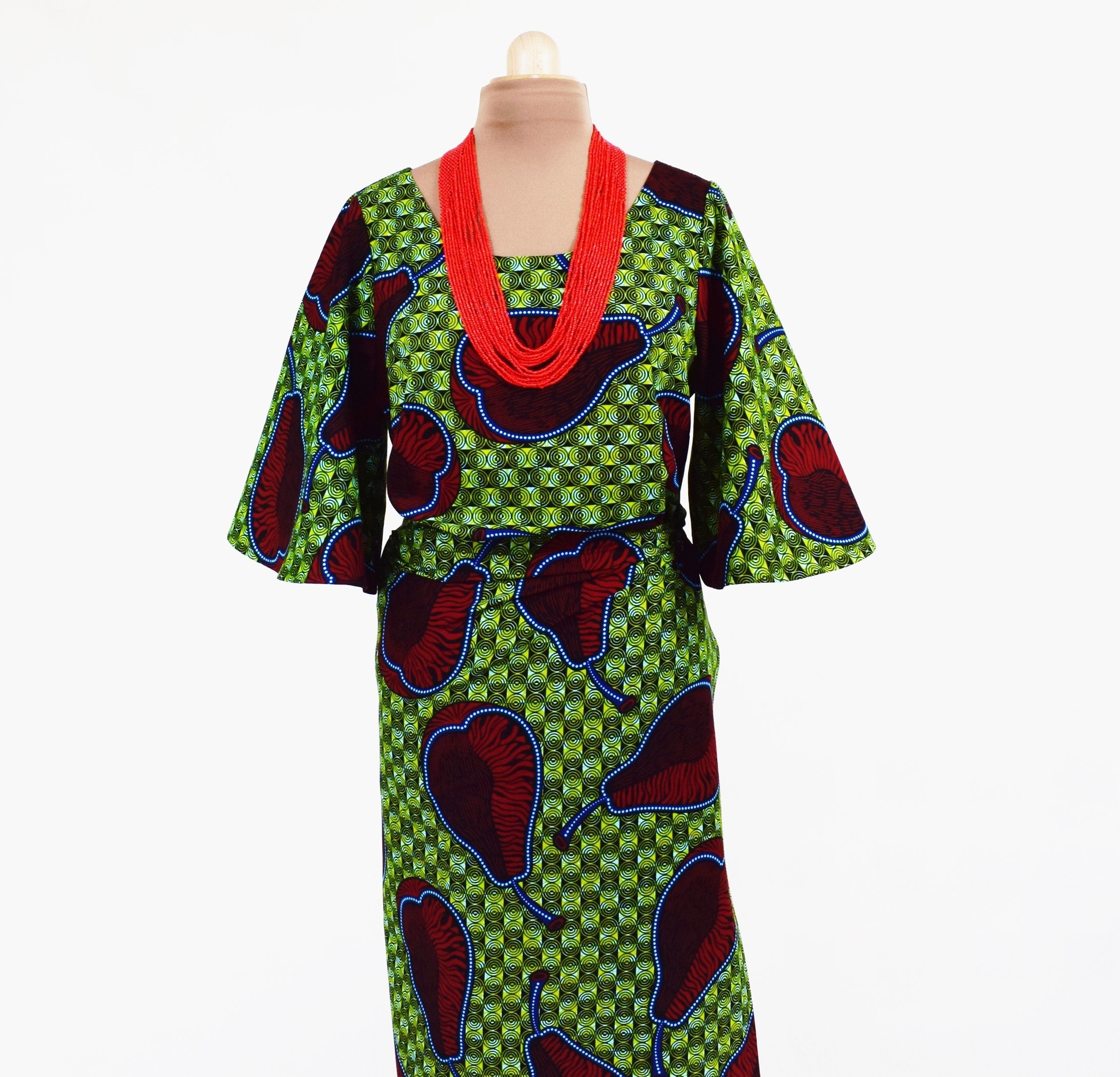 Green and Burgundy Iro and Buba African Wax Print Wrappa and - Etsy