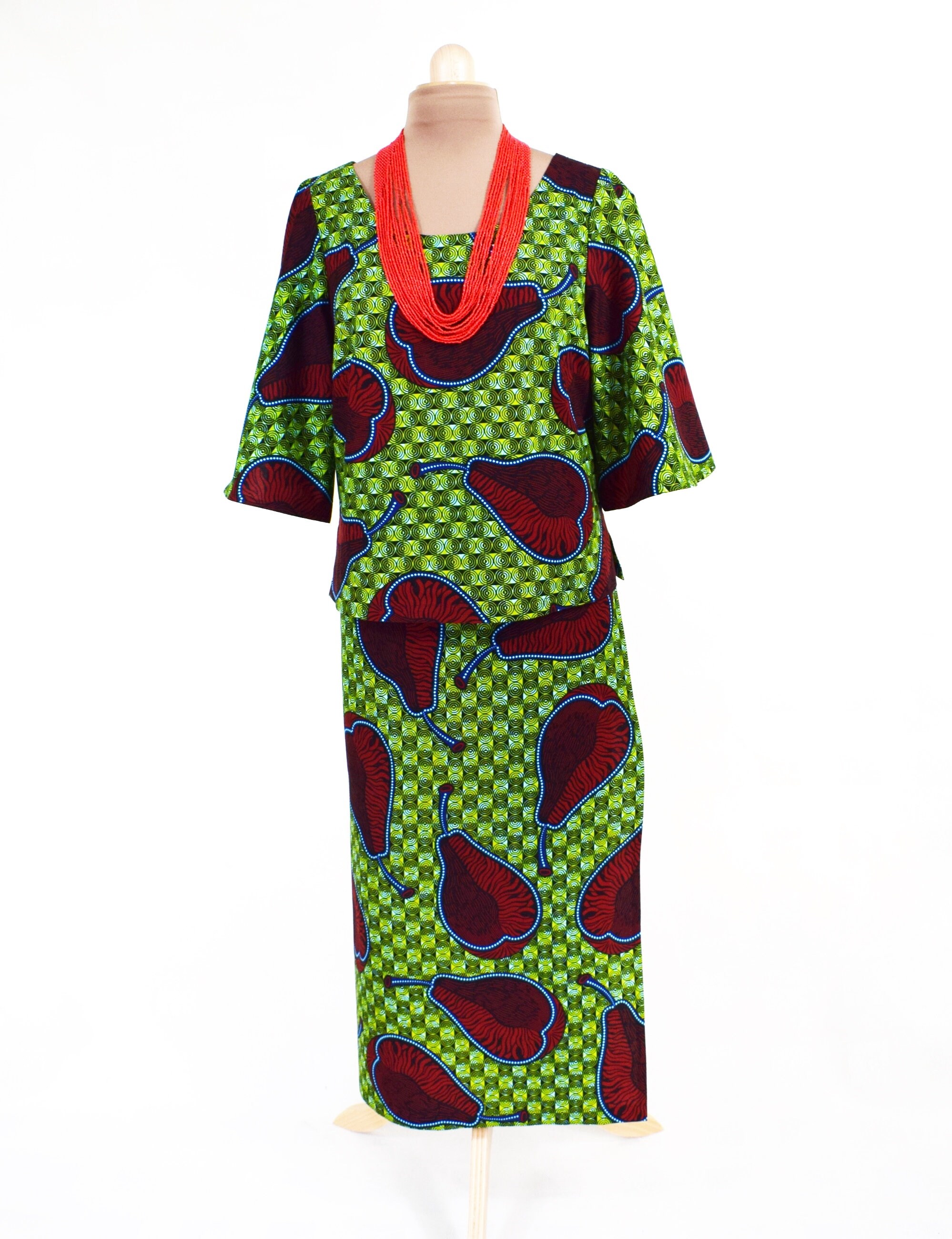 Green and Burgundy Iro and Buba African Wax Print Wrappa and - Etsy