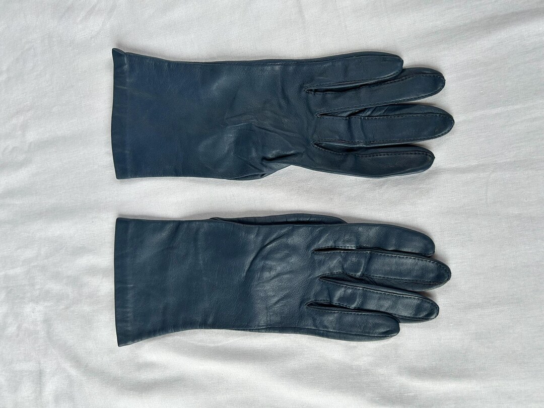 Vintage Leather Blue Gloves by Grandoe, Small - Etsy