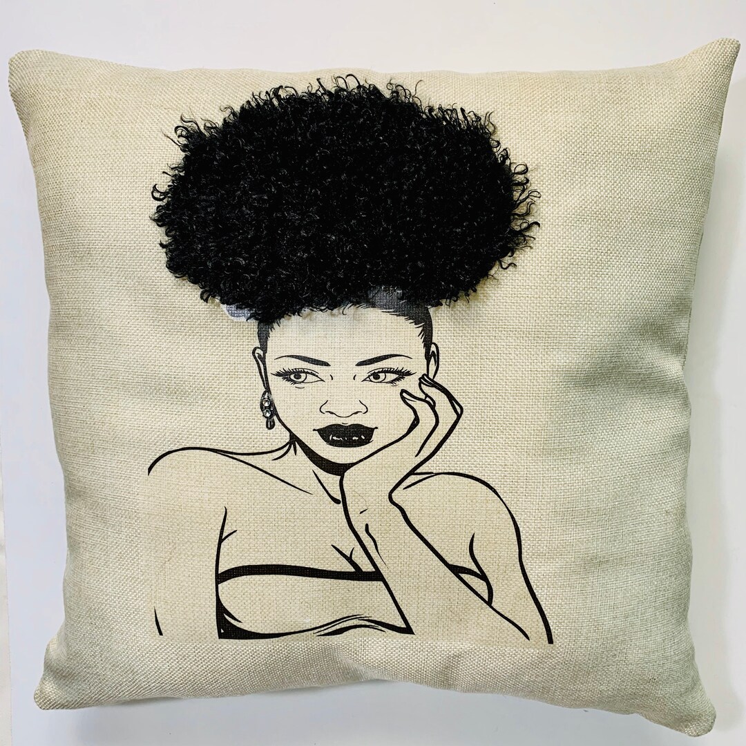 Afro Puff Lady Handmade Throw Pillow avec oreiller imprimé - Etsy France